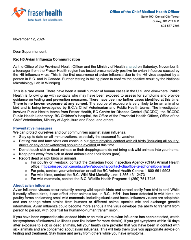 Fraser Health Message: Avian Flu - Burnaby Schools - School District 41 ...